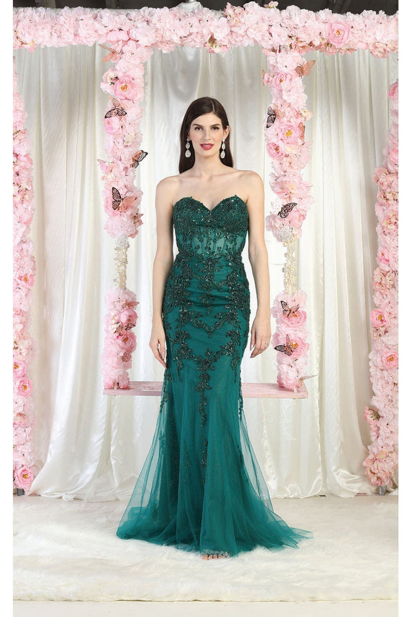 LA Merchandise LA8013 Strapless Embellished Corset Formal Prom Gown ...