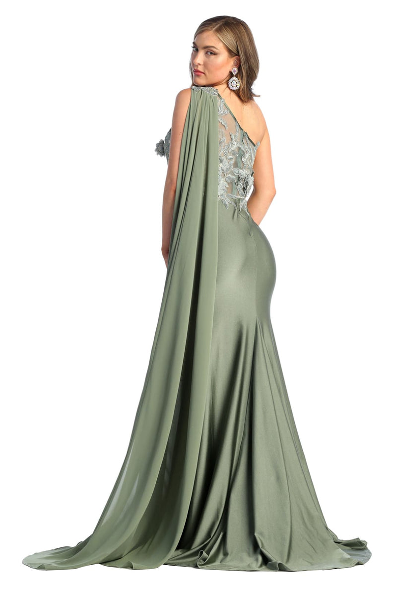 La Merchandise LAA388C One Shoulder Cape Long Floral Evening Gowns – LA ...