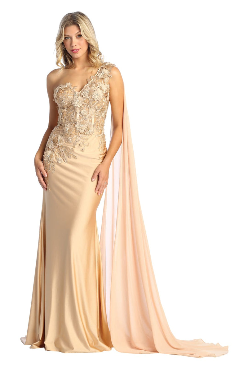 La Merchandise LAA388C One Shoulder Cape Long Floral Evening Gowns – LA ...